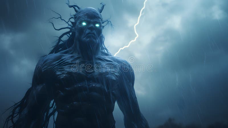 Demon with Blue Lightning, Devil. Neural Network AI Generated Stock ...