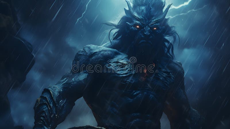 Demon with Blue Lightning, Devil. Neural Network AI Generated Stock ...