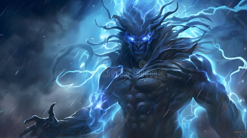 Demon with Blue Lightning, Devil. Neural Network AI Generated Stock ...