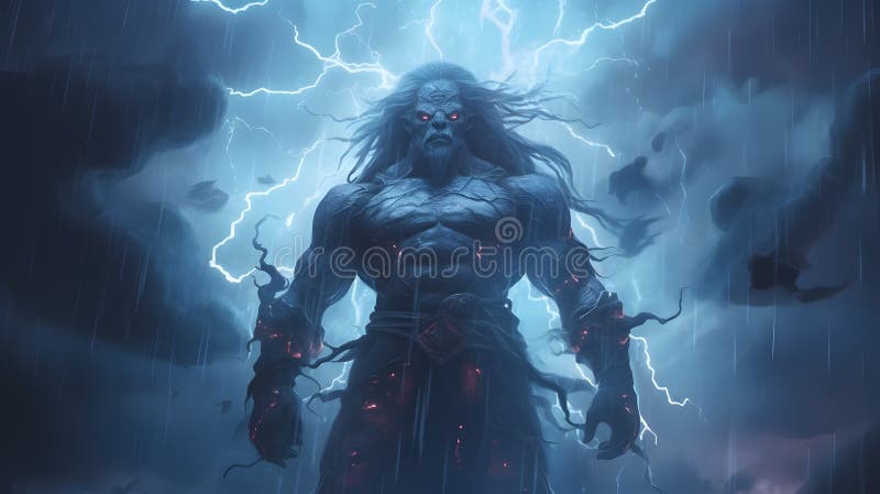 Demon with Blue Lightning, Devil. Neural Network AI Generated Stock ...