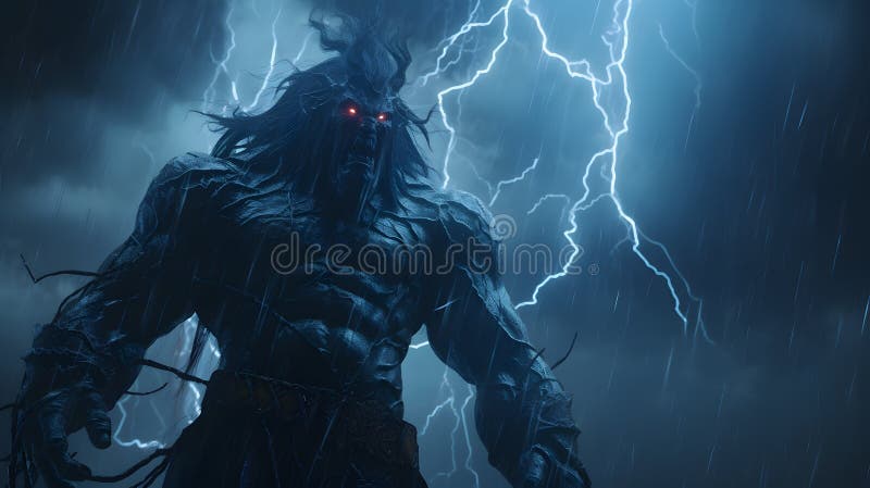 Demon with Blue Lightning, Devil. Neural Network AI Generated Stock ...