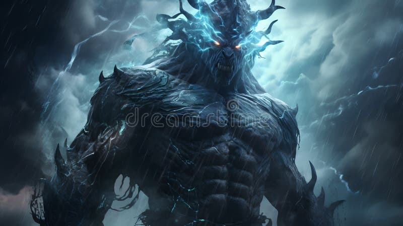 Demon with Blue Lightning, Devil. Neural Network AI Generated Stock ...