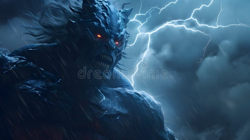 Demon with Blue Lightning, Devil. Neural Network AI Generated Stock ...
