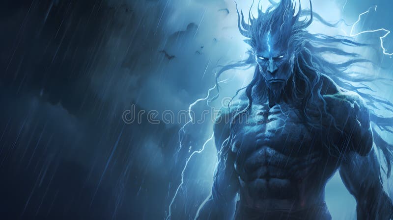 Demon with Blue Lightning, Devil. Neural Network AI Generated Stock ...