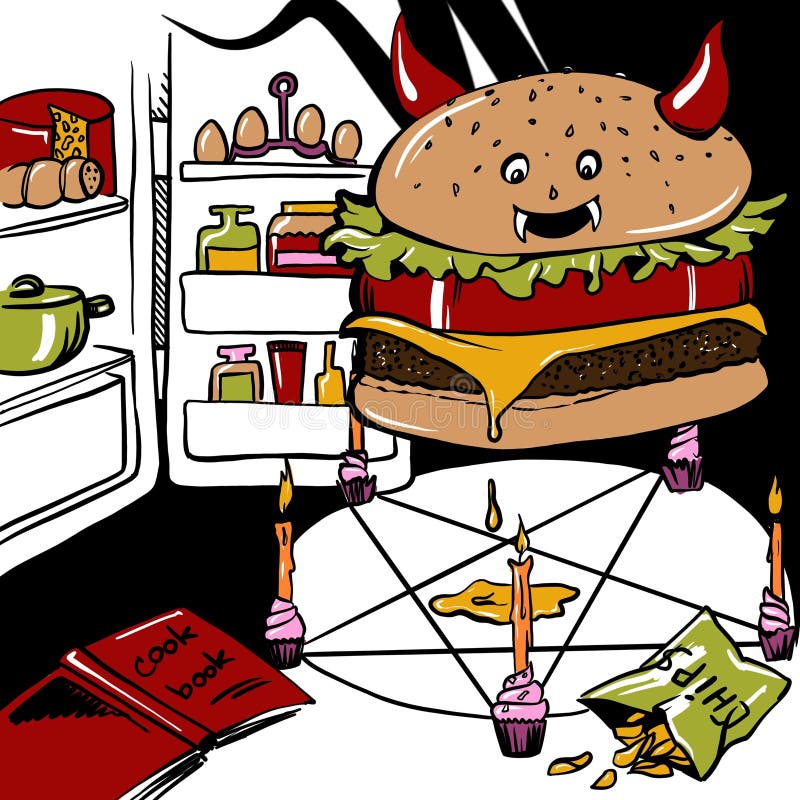 Demon Burger Near the Fridge Colour Illustration Stock Illustration ...