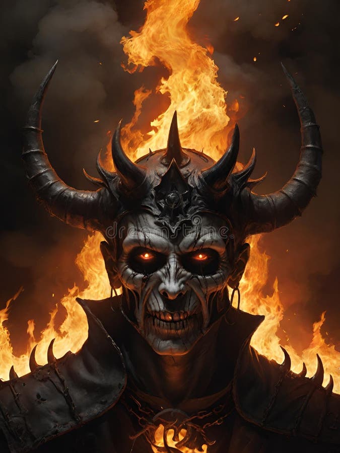A Demon with Burning Flames Stock Illustration - Illustration of skull ...