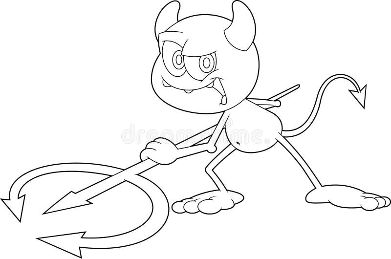 Outlined Little Devil Cartoon Character with Pitchfork Stock Vector ...