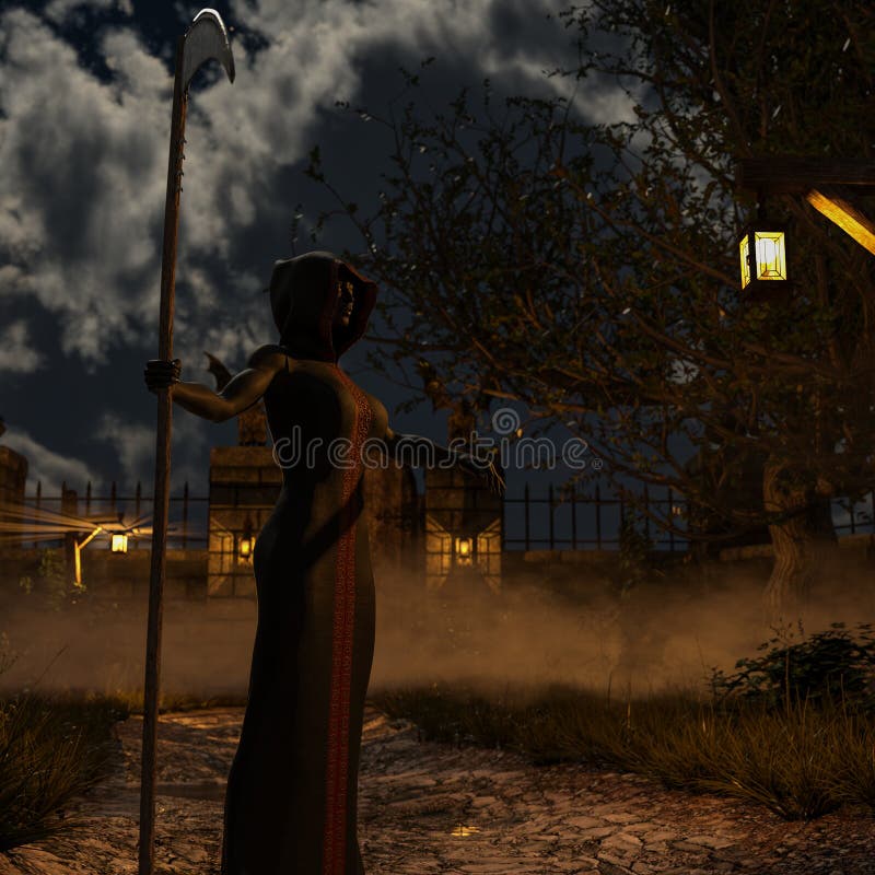Demon of Death in a Spooky Cemetery at Night Stock Illustration ... Demon of Death in a Spooky Cemetery at Night Stock Illustration ...
