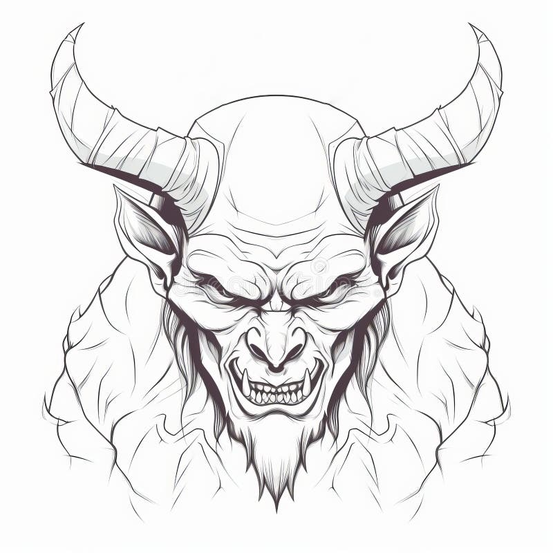 Simple Line Drawing of Adventure-ready Demon Stock Illustration ...