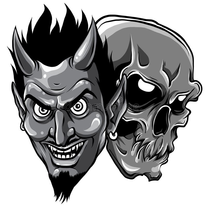 Monochromatic Demon Devil and Skull Head Vector Illustration Stock ...