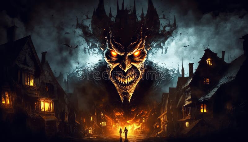 Demon on Fire Over the Thunder Stock Illustration - Illustration of ...