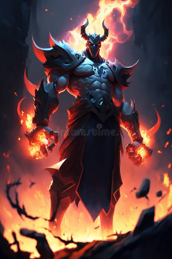 A Demon from Hell Standing in Fire Stock Illustration - Illustration of ...