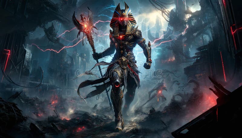 A Demon Holding Two Torches in Front of Him and His Staff Stock Image ...