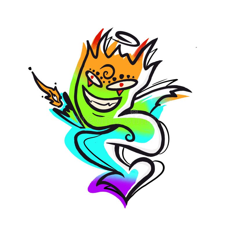 Demon Illustration Print Freehand Drawing, Good Devil. Stock ...