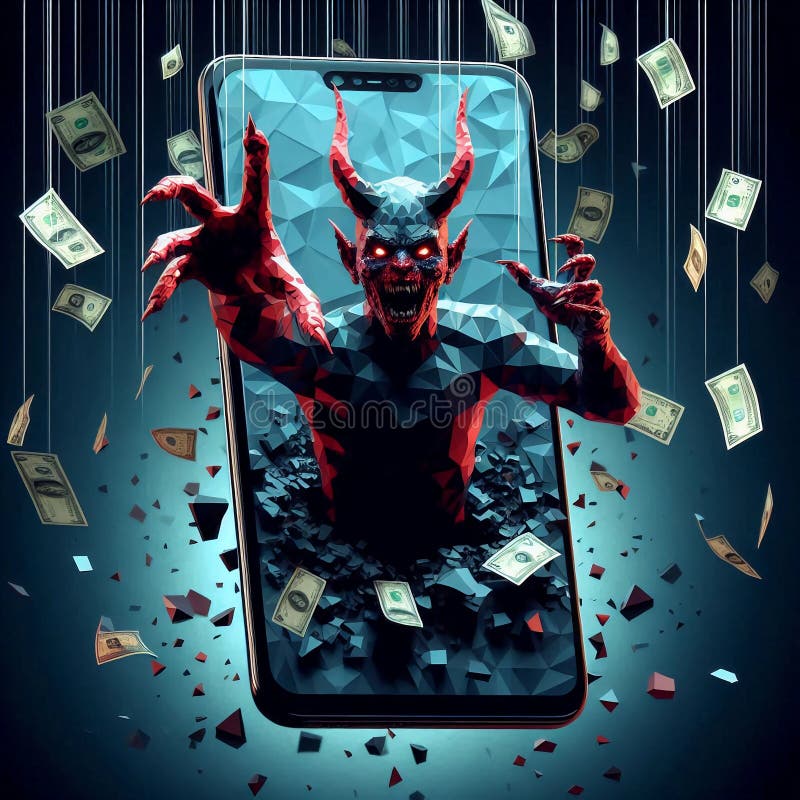 A Demon is Jumping Out of a Smart Phone Screen Stock Image - Image of ...