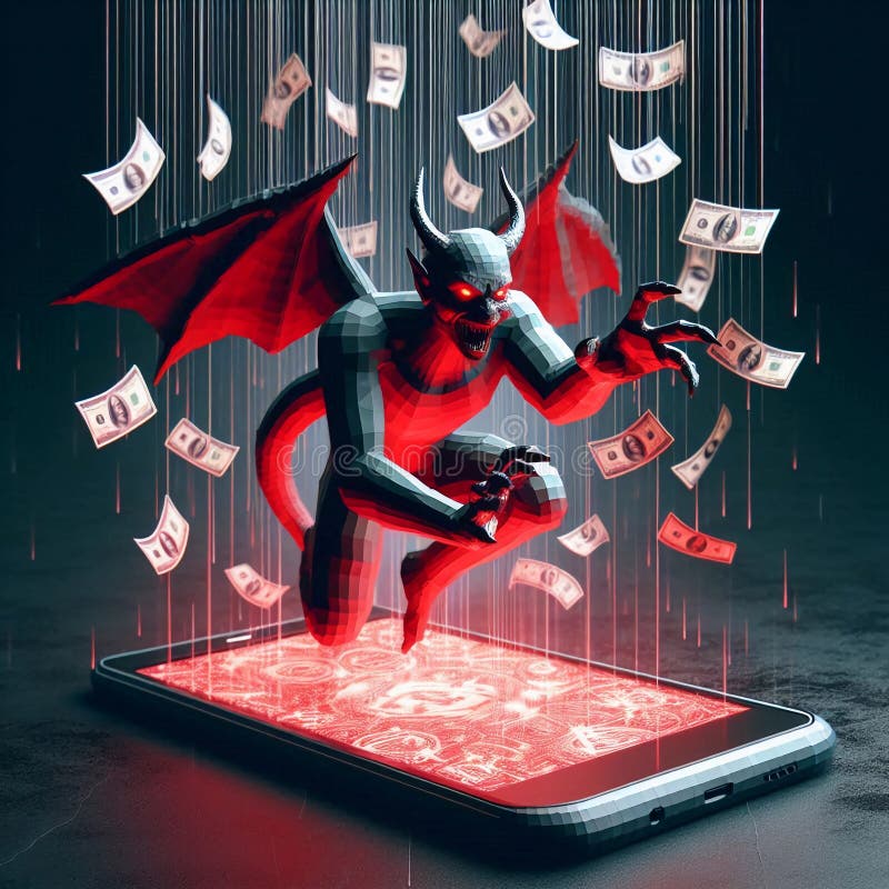 A Demon is Jumping Out of a Smart Phone Screen Stock Illustration ...