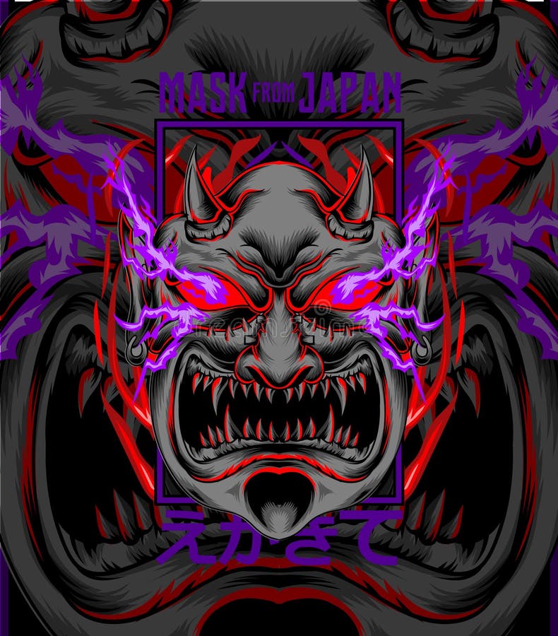 Demon mask from japan stock vector. Illustration of longhorn - 192765338