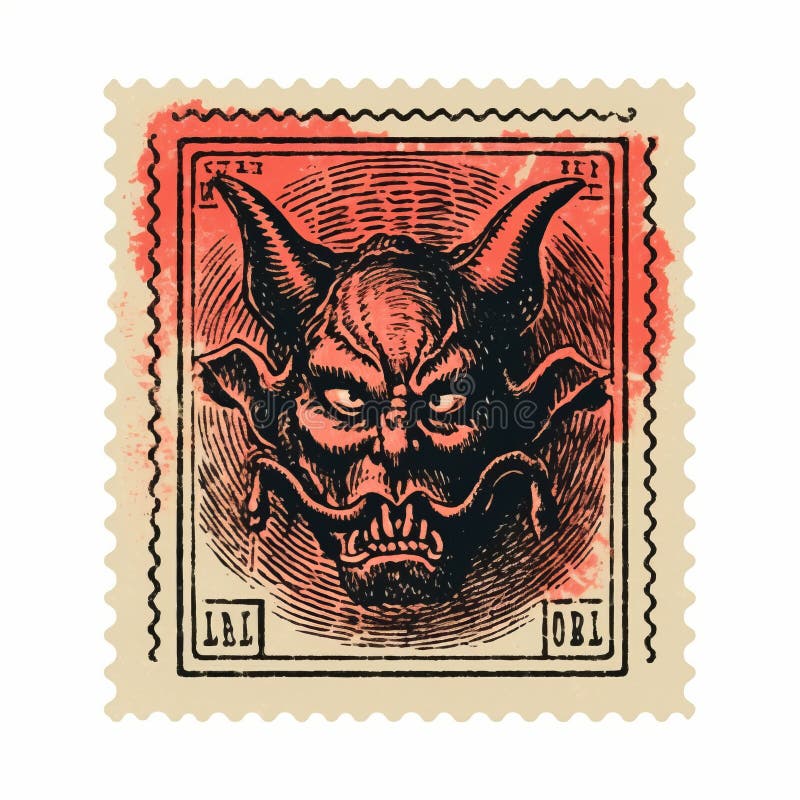 Demon on Postage Stamp: Textured Shading with Gothic Realism Stock Illustration - Illustration ...