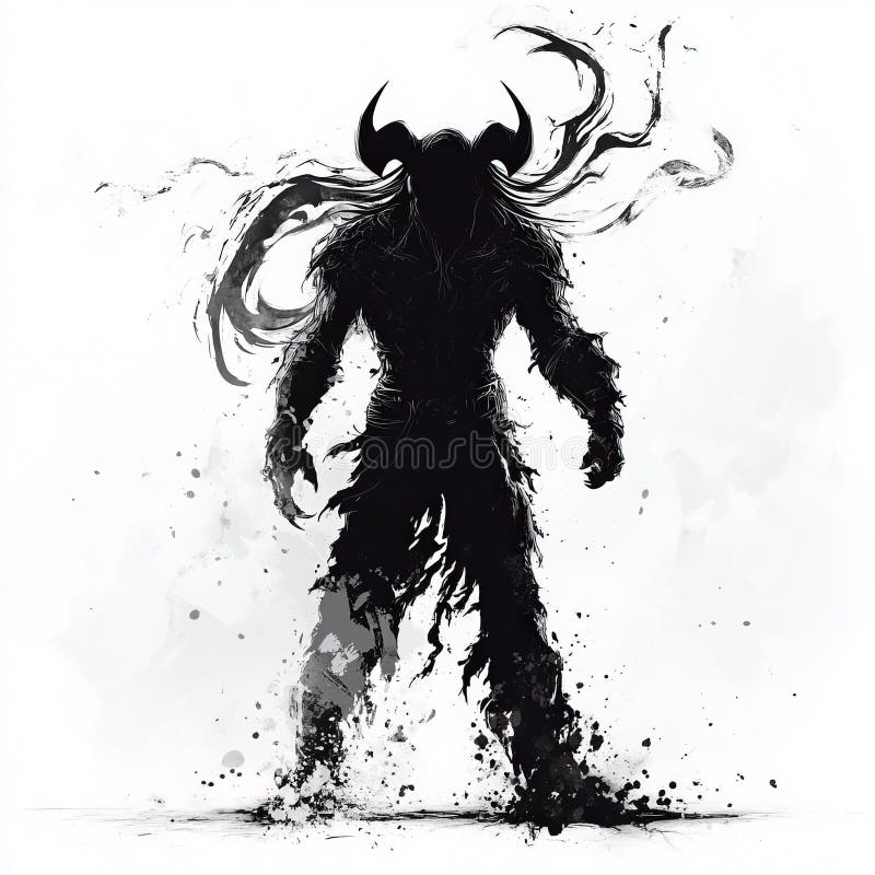 Demon Silhouette , Black and White Illustration Isolated on White ...