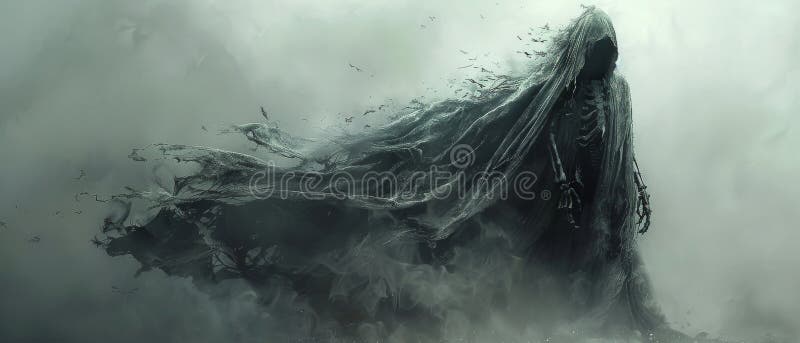 Demon Skeleton Wearing a Cloak Composed of Darkness Stock Illustration ...