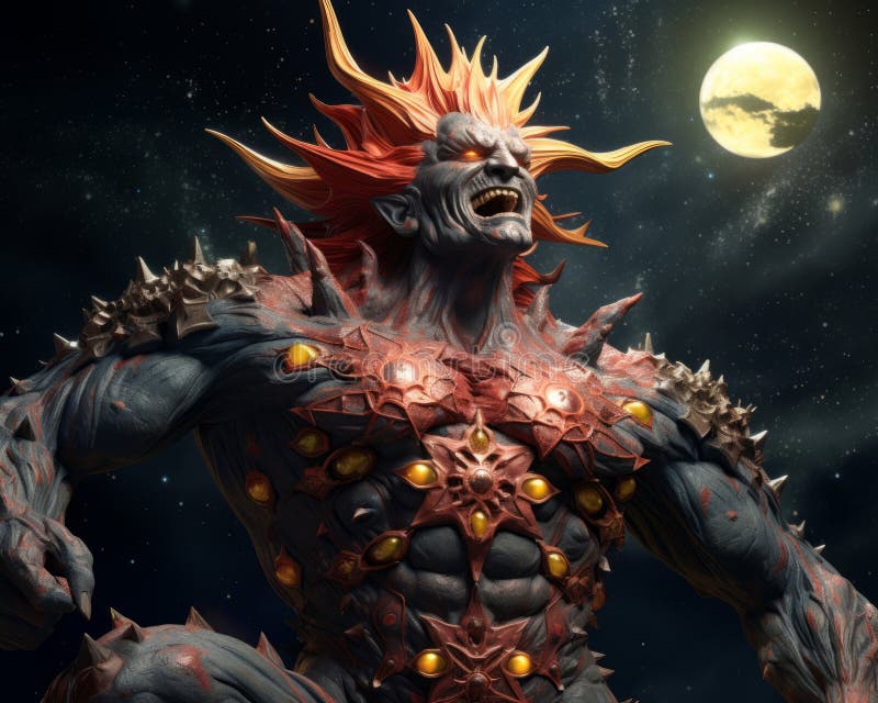 A Demon is Standing in Front of a Full Moon Stock Illustration ...