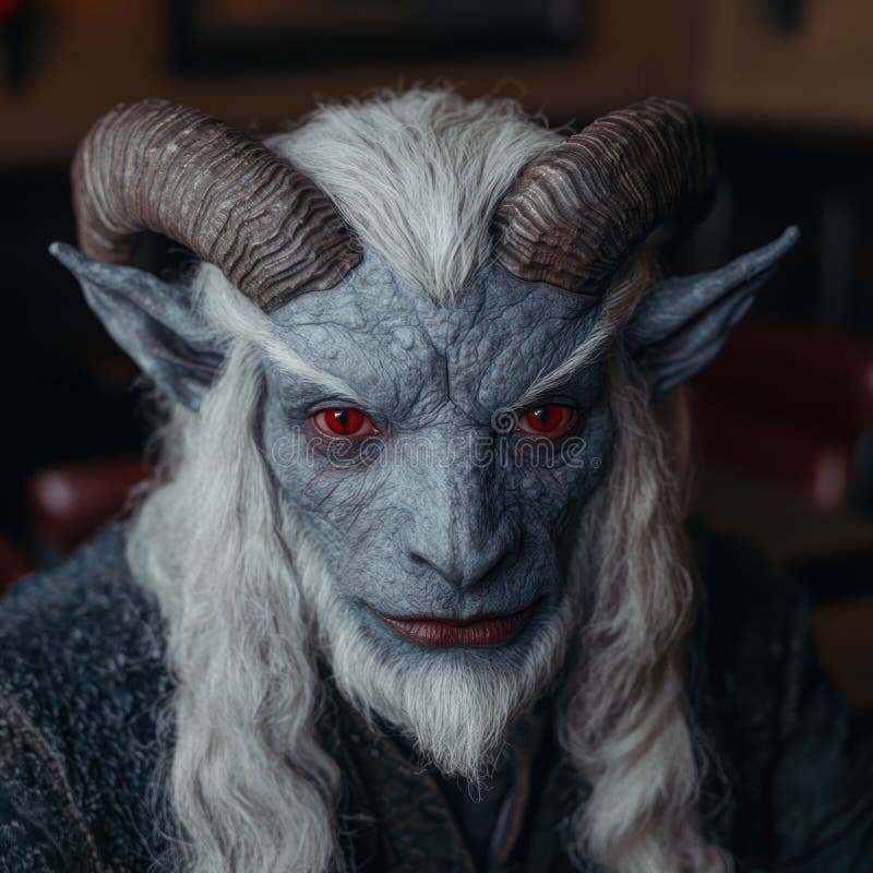 Demonic Creature with Horns and Red Eyes Stock Illustration ...