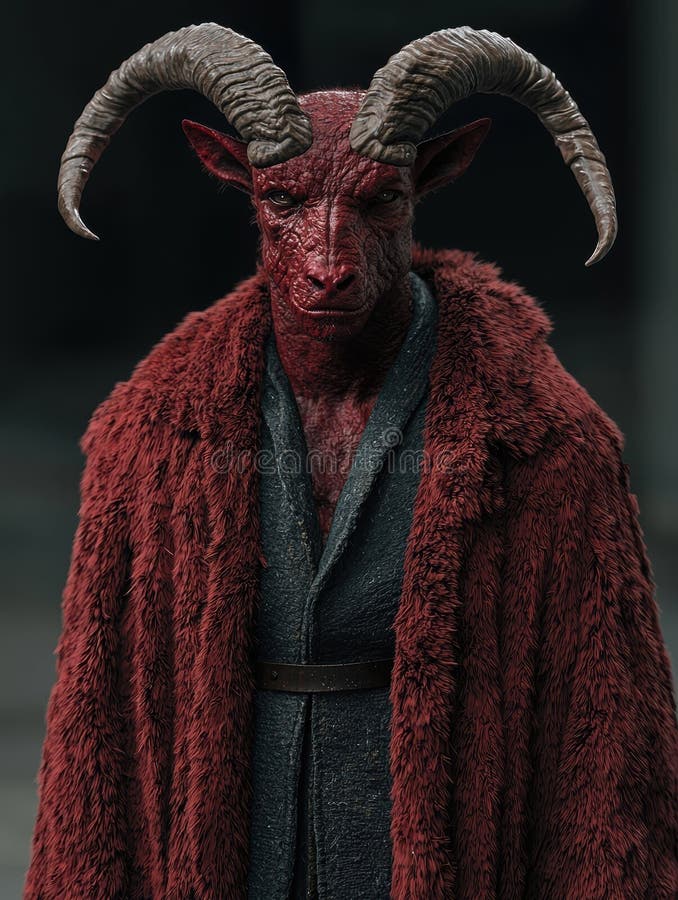 Demonic Creature with Horns and Red Fur Stock Illustration ...