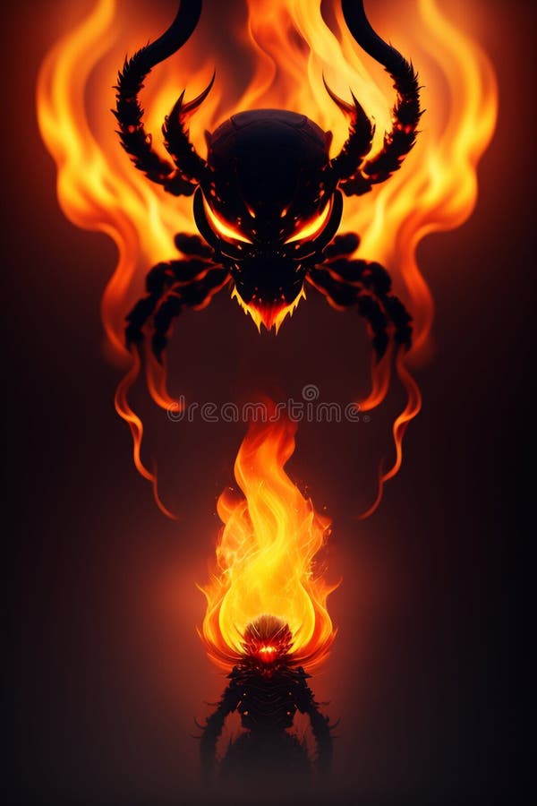 A Demonic Creature Surrounded by Fire with Wings and Legs in Front of ...