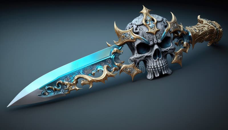 Demonic Death Sword Bone Handle Ice Fire. Generative AI Stock ...