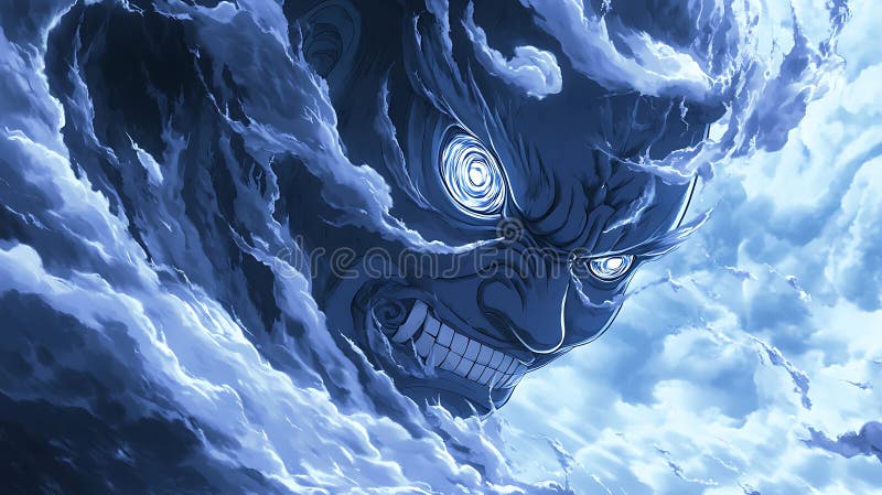 A Demonic Face Peering through the Clouds Stock Illustration ...