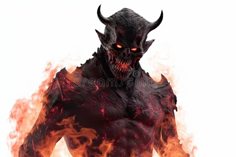 A Demonic Creature with Four Red Eyes and Horns. Surreal Fantasy Gothic ...