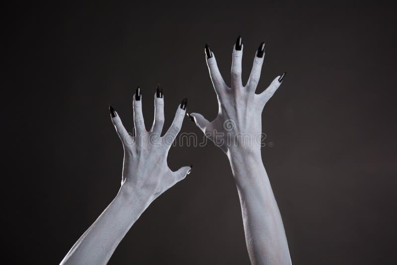 Spooky Red Demonic Hands With Black Nails, Real Body-art Stock Photo ...