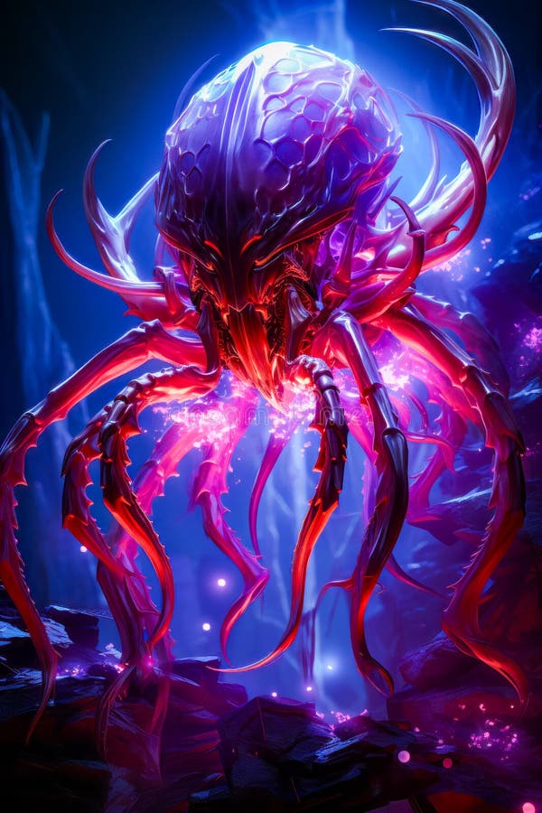 Demonic Looking Creature with Red and Purple Lights on it S Face ...