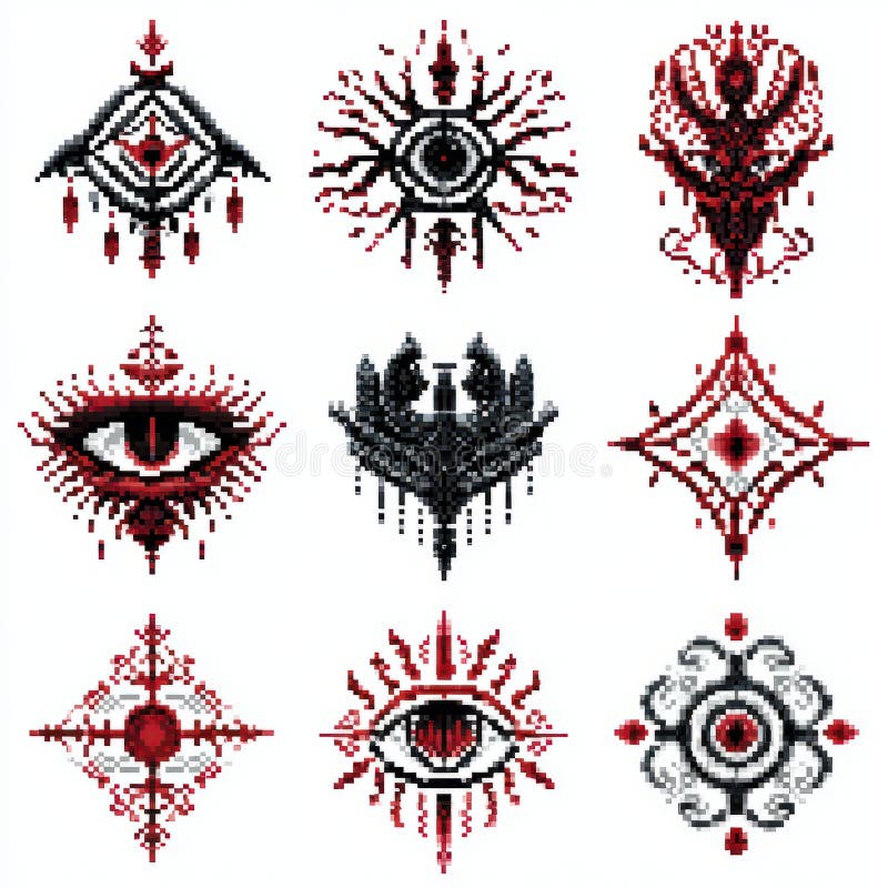 Demonic RED and Black NECOROMANCY SYMBOLS for MAGIC ATTACKS, Pixel ...