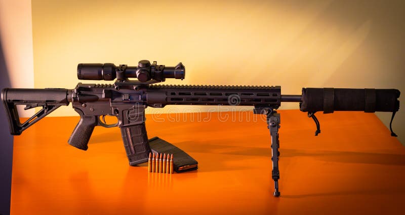 Demonstrates a Modern Rifle on a Bright Background Stock Photo - Image ...