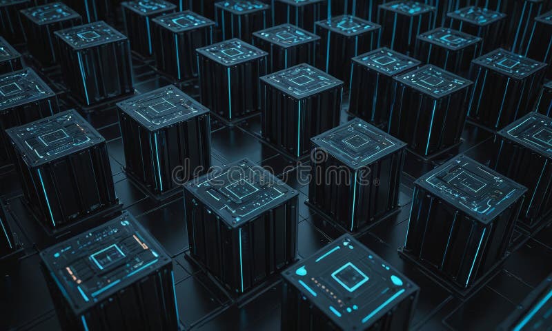 Large Group Servers with Glowing Blue Lights Stock Illustration ...