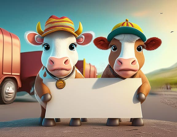 Demonstration cows cartoon stock illustration. Illustration of postcard ...