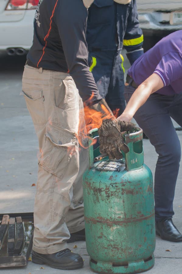 Demonstration with Fire Extinguishers. Stock Image - Image of fireman ...