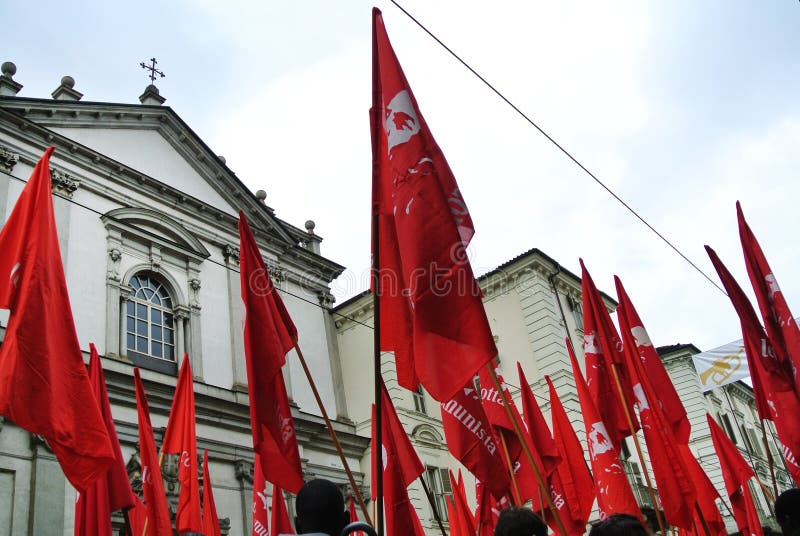 Demonstration for Labor Day Red Flags and Banners Editorial Stock Image ...