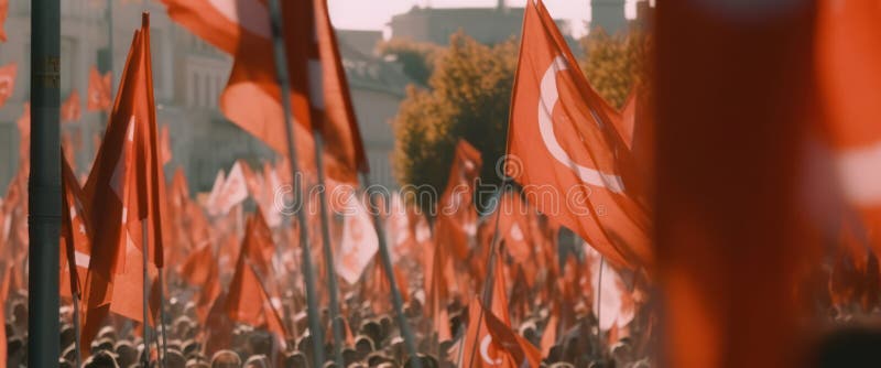 Demonstration or Procession with Flags Stock Illustration ...