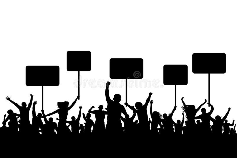 Demonstration, Protest. Crowd People Silhouette with Banner. Stock ...