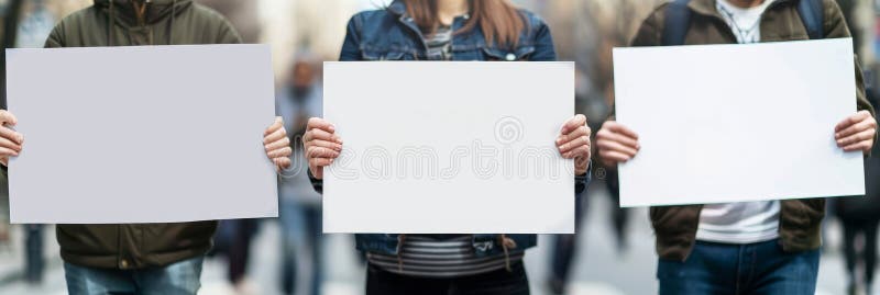 Demonstrators Holding Blank Signs at Public Protest Image of Three ...