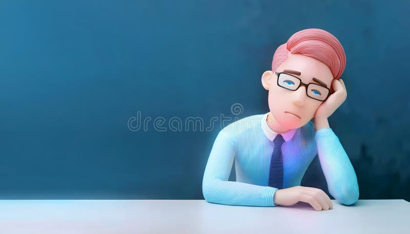 Demotivated Employee, Tired Expression at Desk, 3D Illustration Stock ...