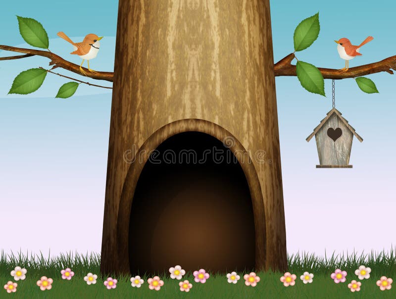 Den in the Trunk of the Tree Stock Illustration - Illustration of nest ...