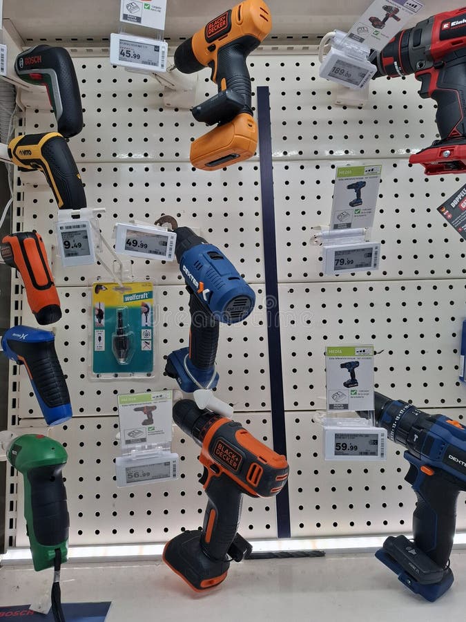 DENIA, SPAIN - October 5, 2025. Display of Power Tools at a Retail Store in Spain Showcasing ...