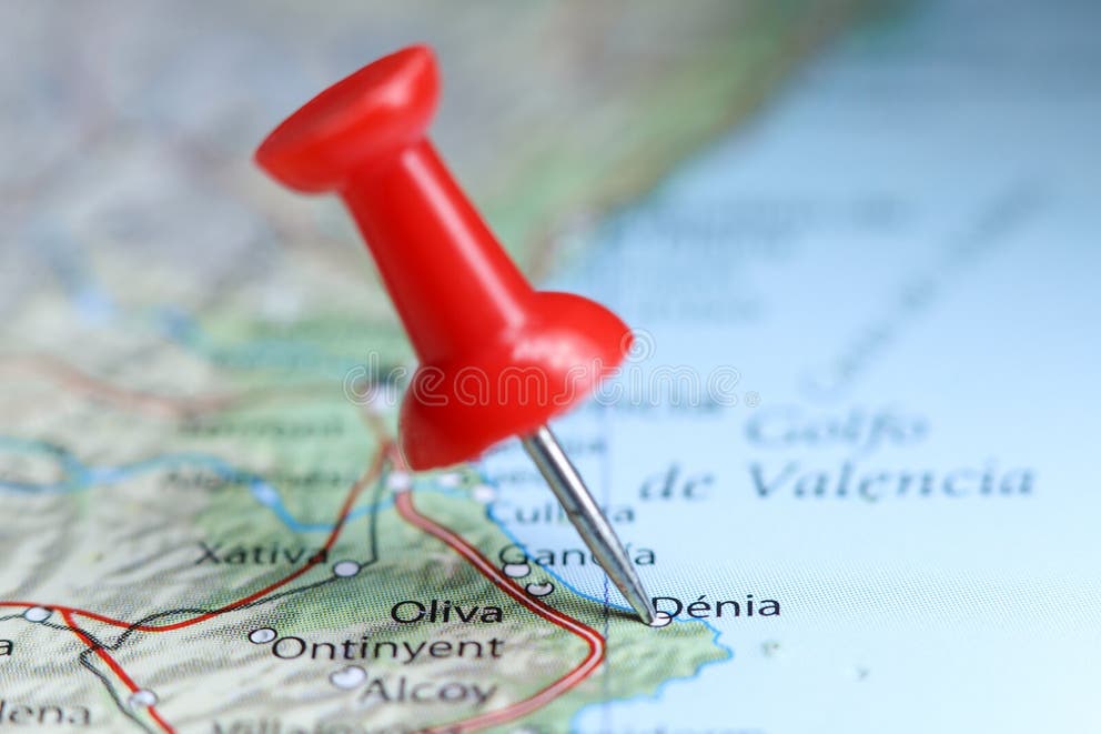 Denia, Spain pin on map editorial stock image. Image of object - 346781589