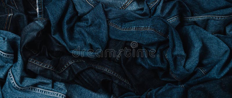 Denim Background. Variety of Crumpled Blue Jeans Stock Photo - Image of ...