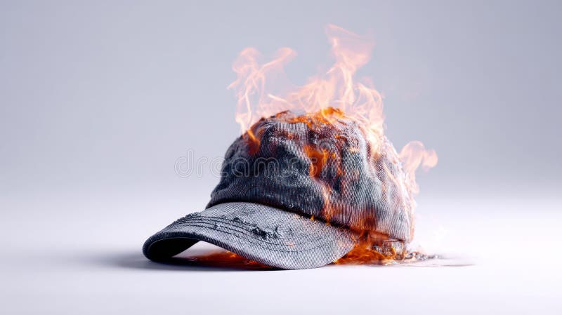 A Denim Baseball Cap Bursts into Flames, Creating a Dramatic and ...