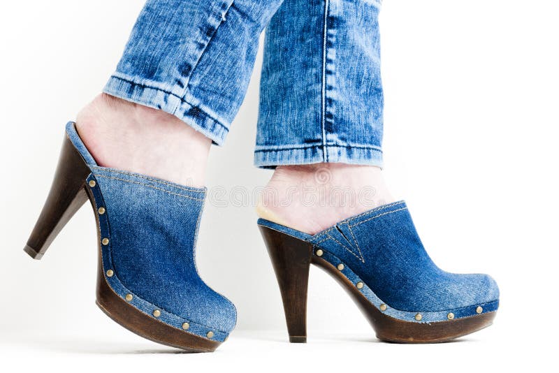 Denim clogs stock image. Image of shoes, indoors, style - 27009309