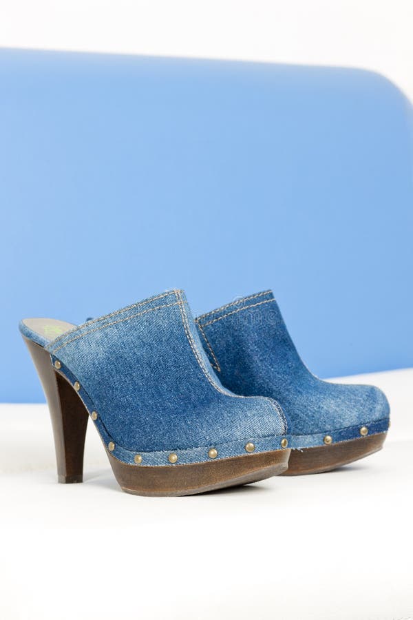 Denim clogs stock image. Image of shoes, indoors, style - 27009309